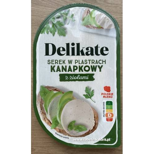 Ile kcal ma Serek w plastrach kanapkowy z ziołami - Delikate - Tabele ...