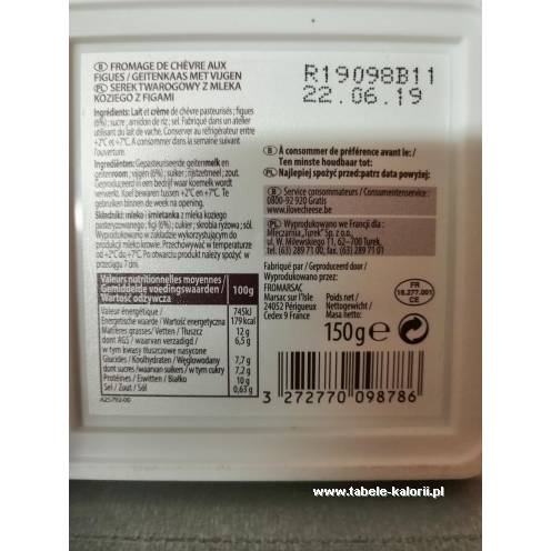 Ile kcal ma Ser kozi z figami Chavroux Figs - Chavroux - Tabele kalorii